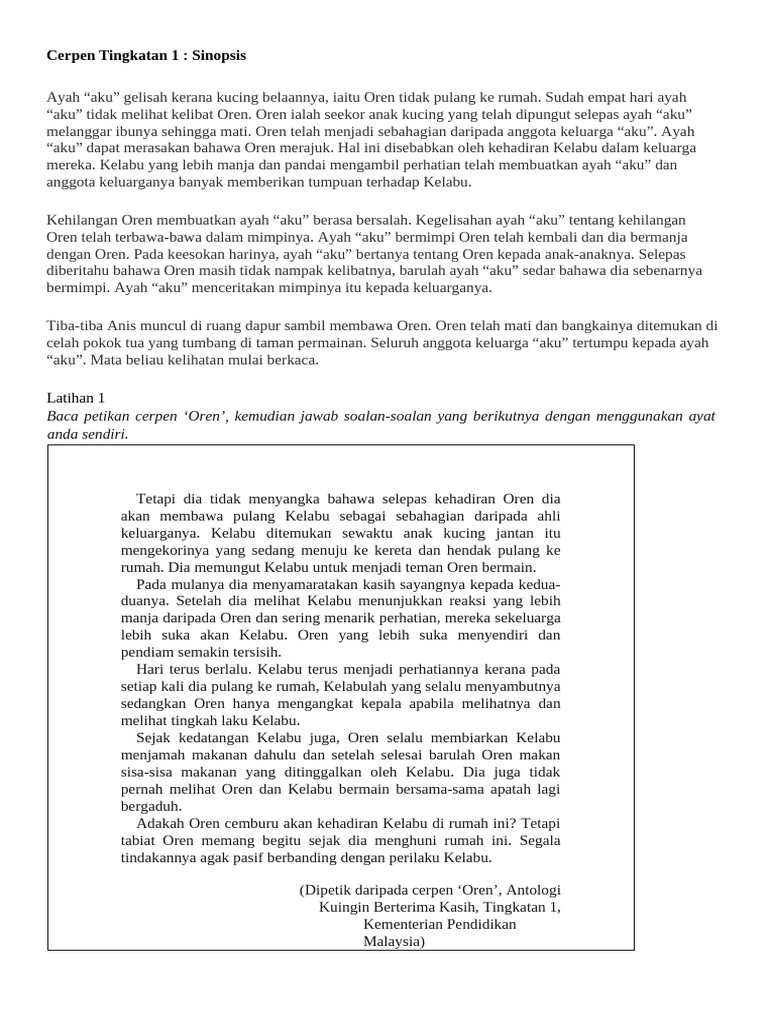 Cerpen Tingkatan 1 | PDF