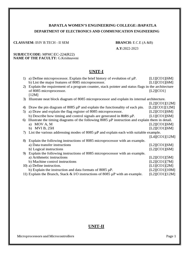 QB-Microprocessors & Microcontrollers | PDF | Computer Architecture | Computer Hardware