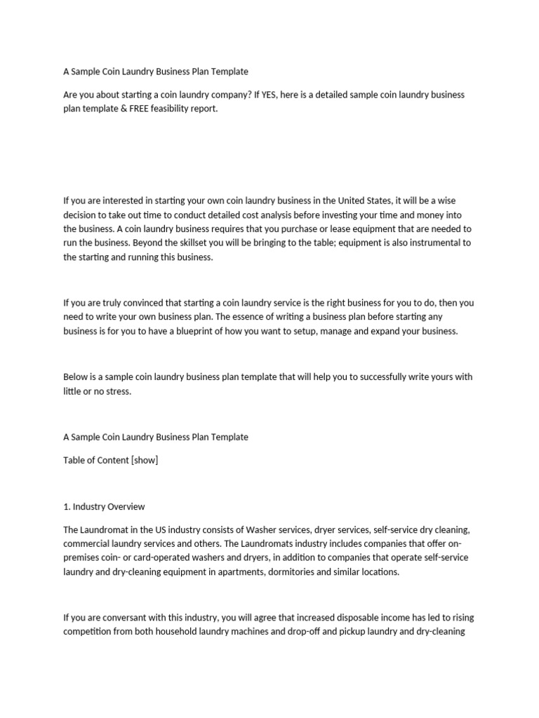 A Sample Coin Laundry Business Plan Template | PDF | Washing Machine ...