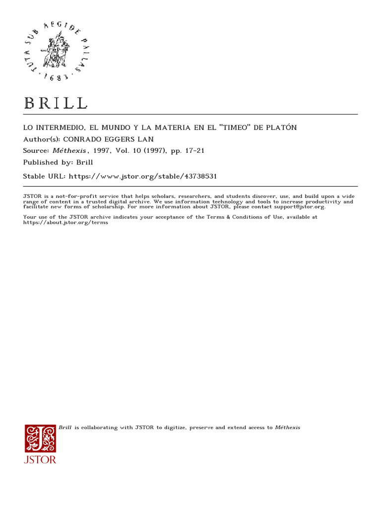 LO INTERMEDIO, EL MUNDO Y LA MATERIA EN EL - TIMEO - DE PLATÓN, Eggers ...