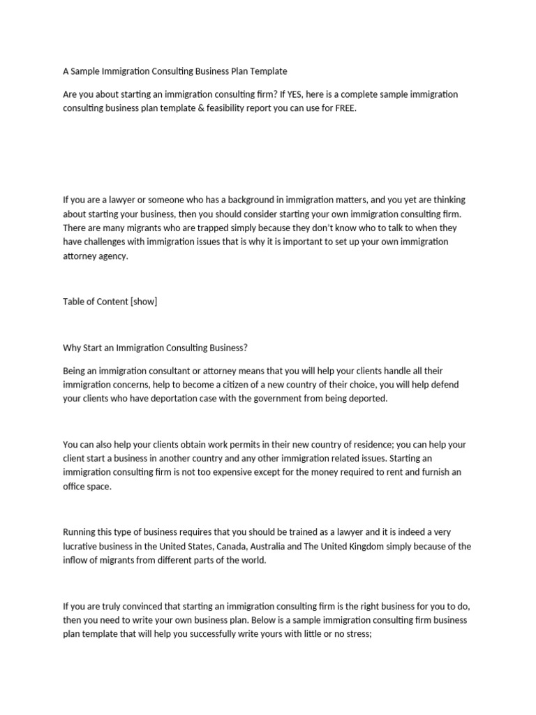 A Sample Immigration Consulting Business Plan Template | PDF ...