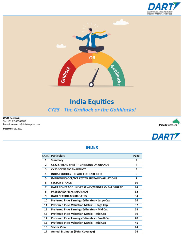 India Equities - CY23 - The Gridlock or The Goldilocks! - 1 Dec '22 | PDF | Inflation | Recession