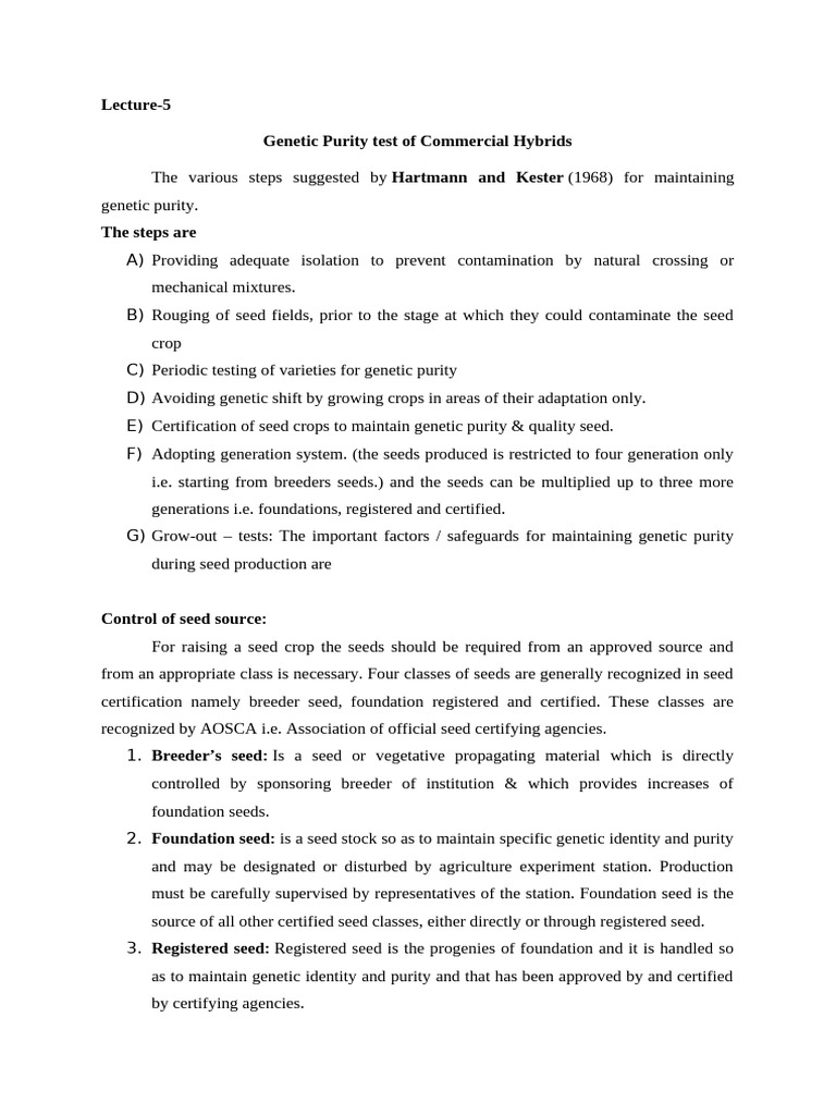 Genetic Purity Pdf Agriculture Plants