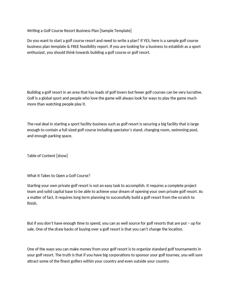 Writing A Golf Course Resort Business Plan (Sample Template) | PDF ...