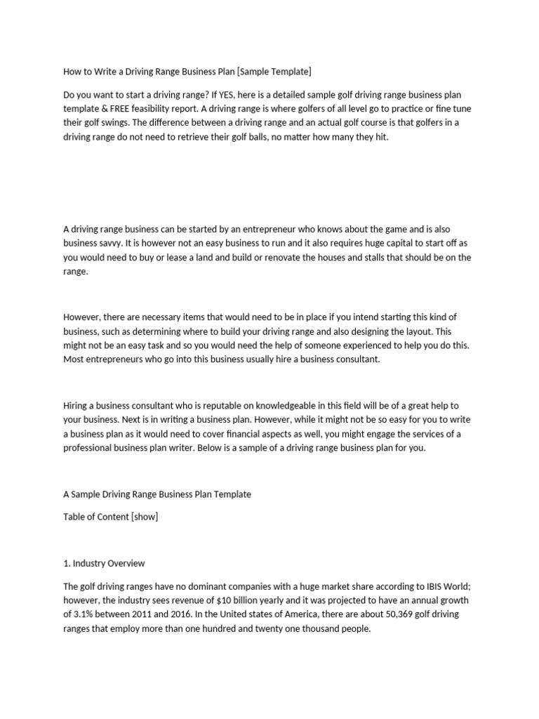 Driving Range Business Plan Guide | PDF | Point Of Sale | Marketing
