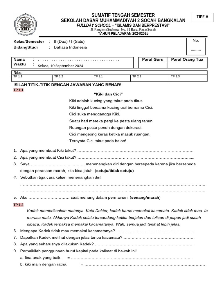 Kelas 2 STS Bahasa Indonesia (Tipe A) | PDF