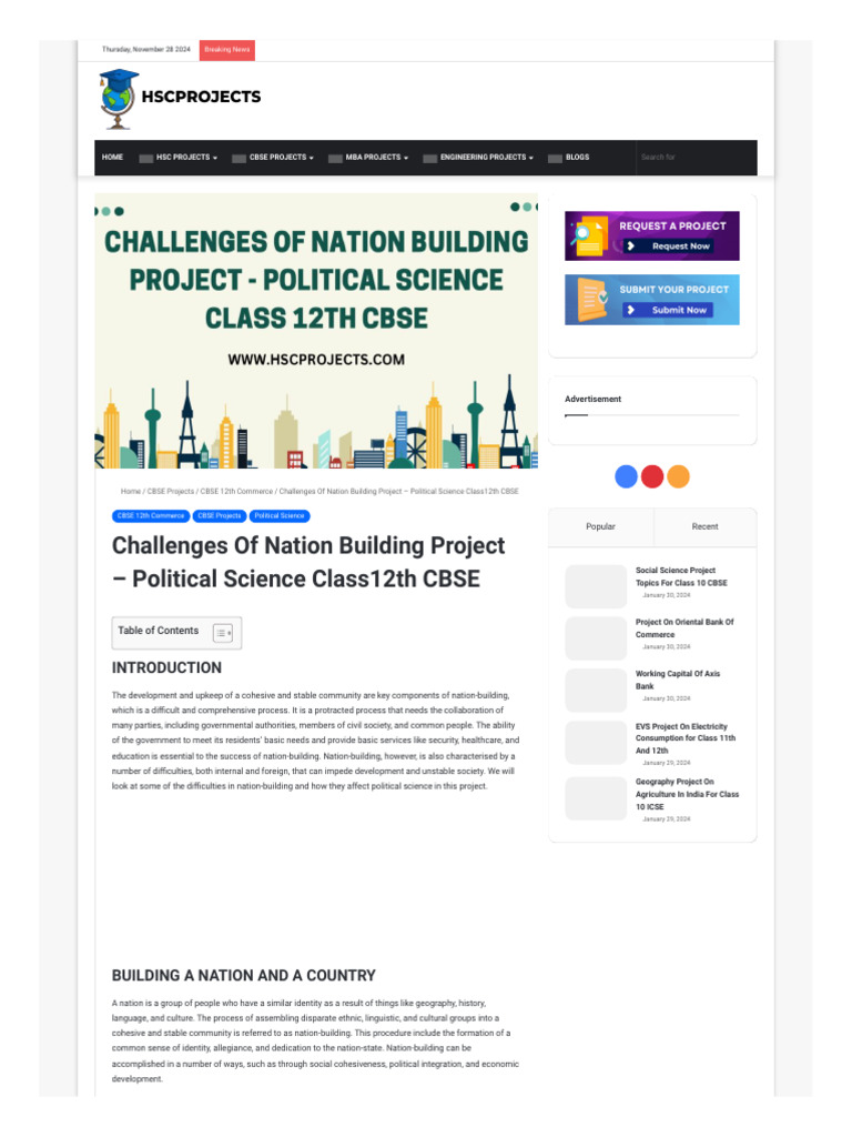 Hscprojects Com Challenges of Nation Building Project Political Science ...
