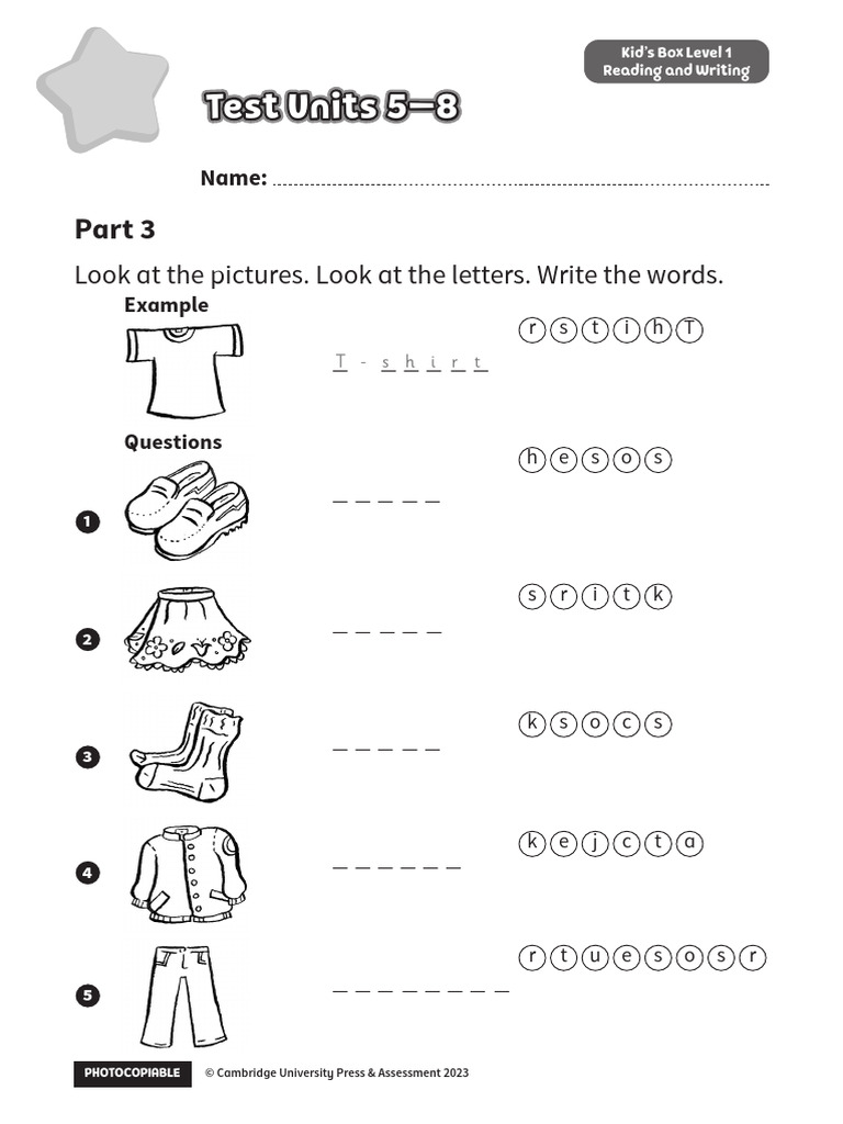 KidsBox Level1 Test Units 5-8 Reading and Writing 2 | PDF