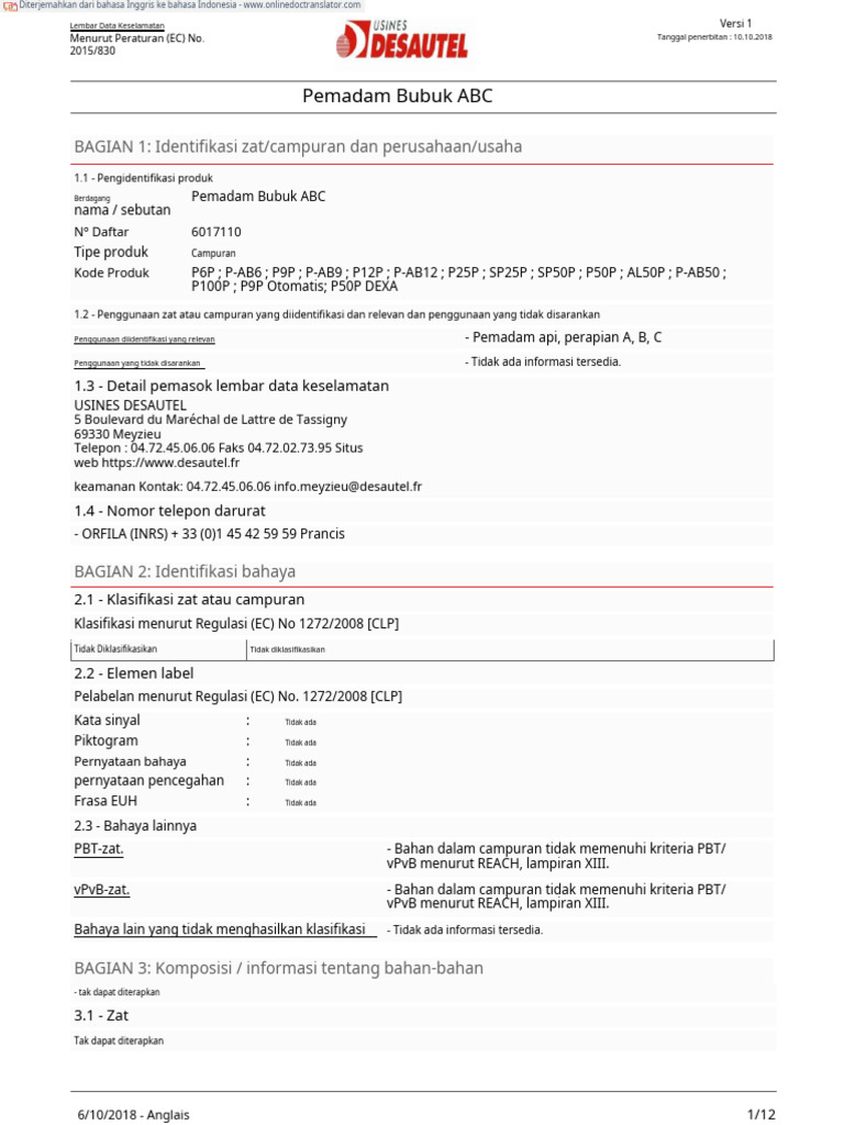 MSDS Fire Extinguisher Indonesia | PDF