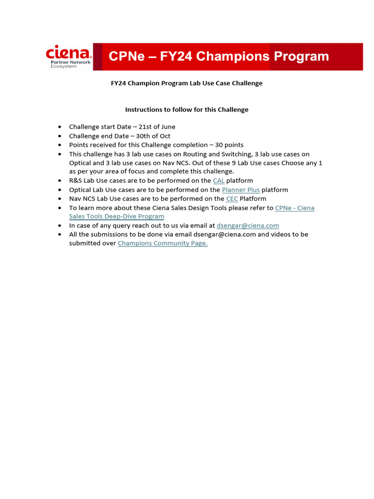Ciena FY24 Champion Lab Challenge | PDF | Networking | Multiprotocol ...