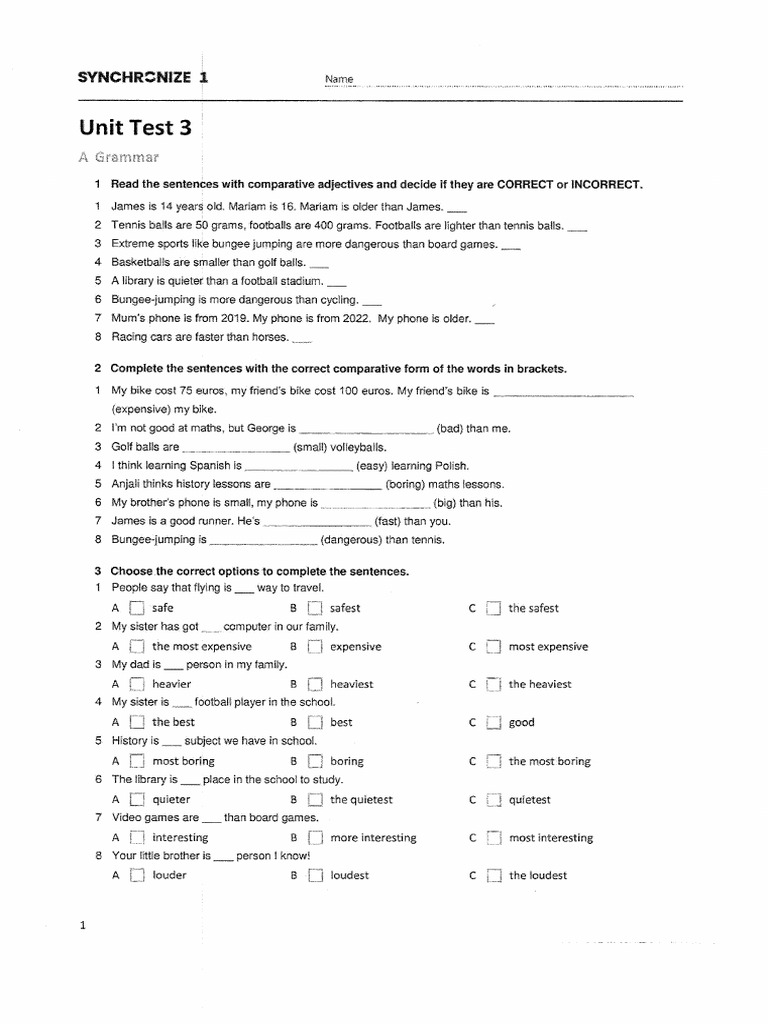 Sync 1 Unit Test 3 | PDF