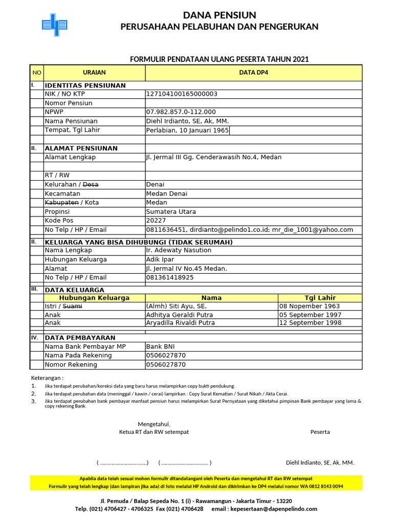 Pendataan Ulang 2021 (Formulir) | PDF