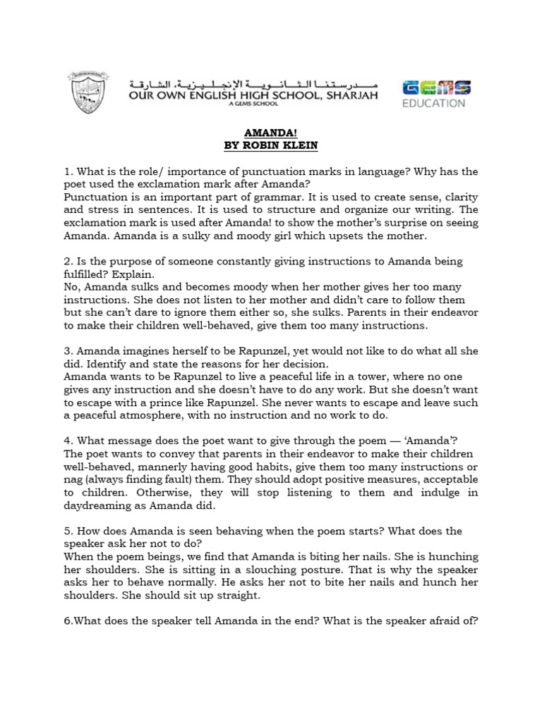 Amanda Reference Notes | PDF