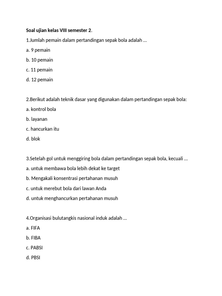 Soal Ujian Kelas VIII Semester 2 | PDF