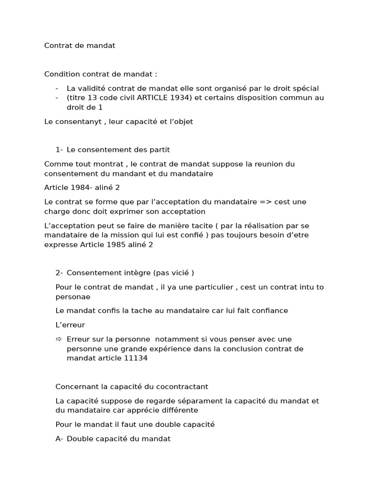 Conditions de validité du contrat de mandat | PDF | Justice | Crime et ...