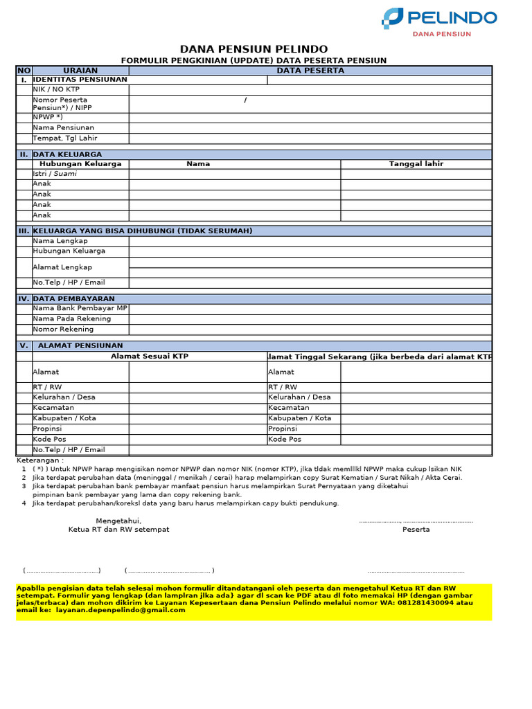 Formulir Pengkinian Data Pensiunan Tahun 2024 | PDF