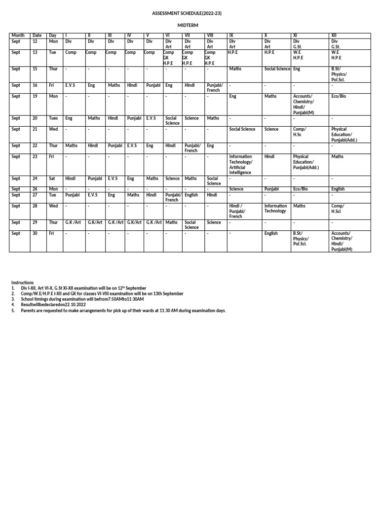 School Midterm Exam Schedule | PDF