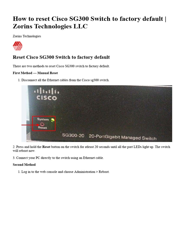 How To Reset Cisco SG300 Switch To Factory Default - Zorins ...