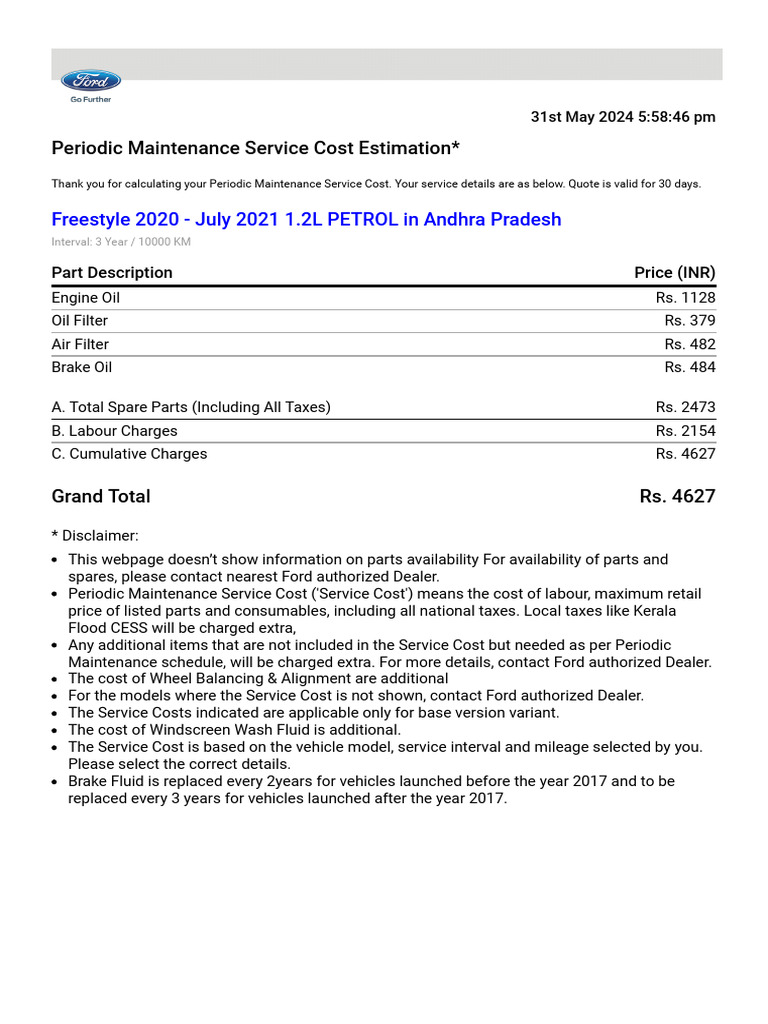 Ford Service Calculator Estimate | PDF | Land Vehicles | Car
