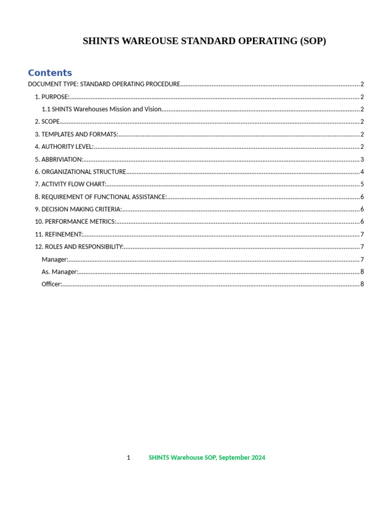 SOP Templet | PDF | Warehouse | Performance Indicator