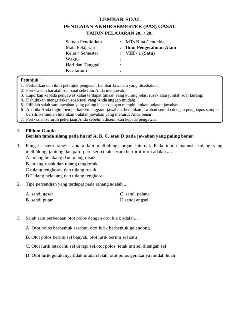 SOAL PAS IPA KLS 8 V1 Siti Rina | PDF