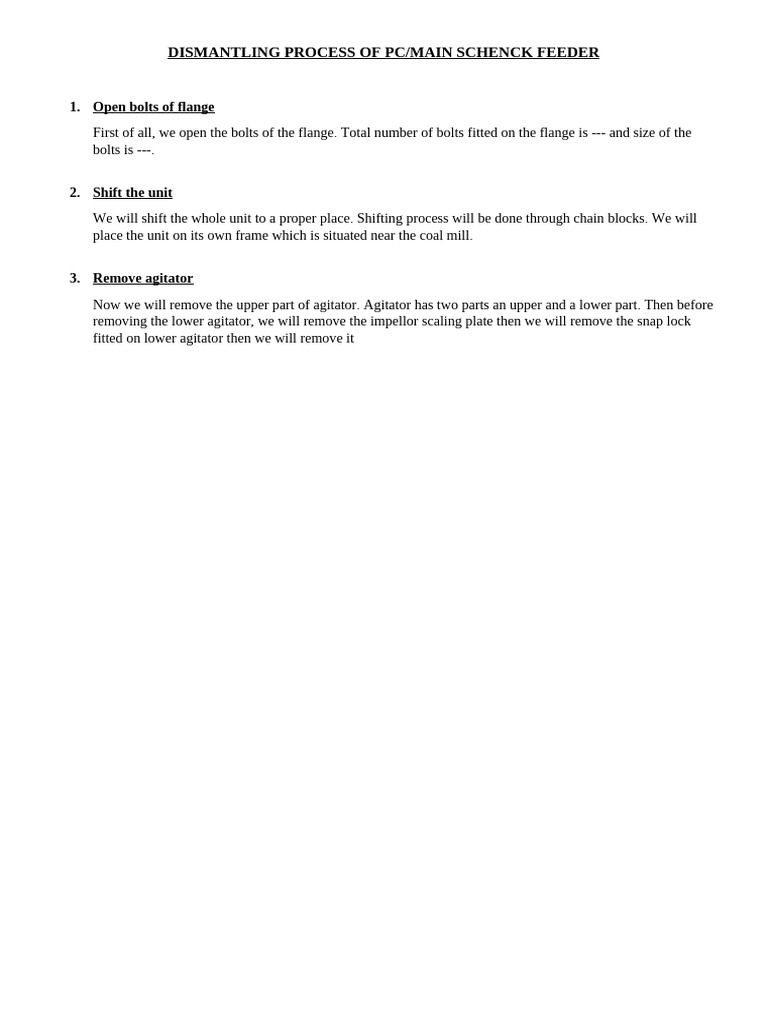 Dismantling of Schenck Feeder | PDF