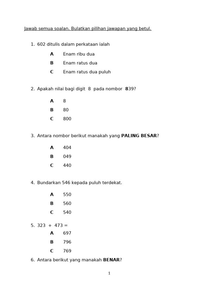 UASA K 1 Matematik T4 PPKI BP | PDF