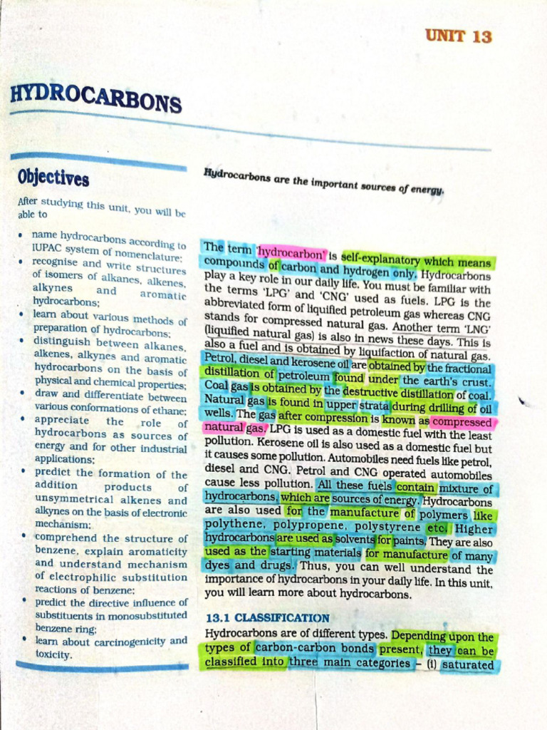 Hydrocarbons Chemistry Class 11 Part 2 Unit 13 Old NCERT | PDF