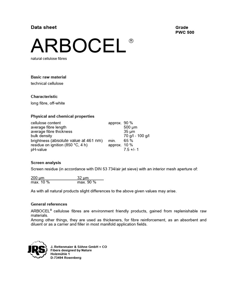 Arbocel PWC 500 | PDF
