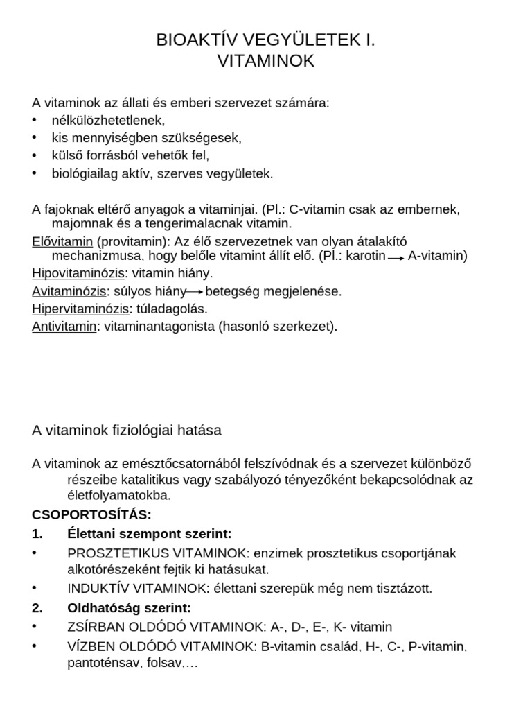 Élelmiszerkémia Vitaminok | PDF