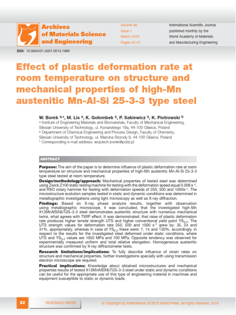 Effect of Plastic Deformation Rate | PDF | Deformation (Engineering ...