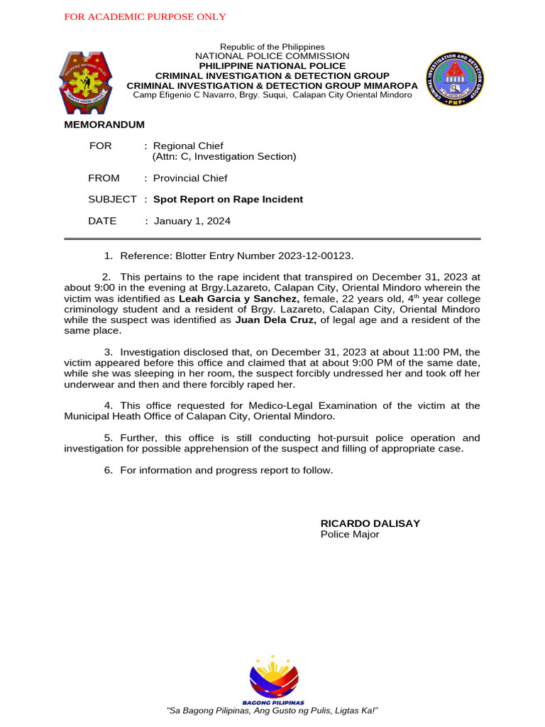 New Spot Report Re Rape Incident | PDF