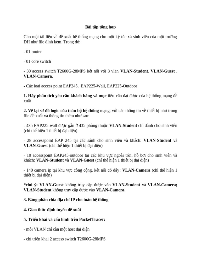 2. Yêu cầu Bài tập mạng của KTX | PDF