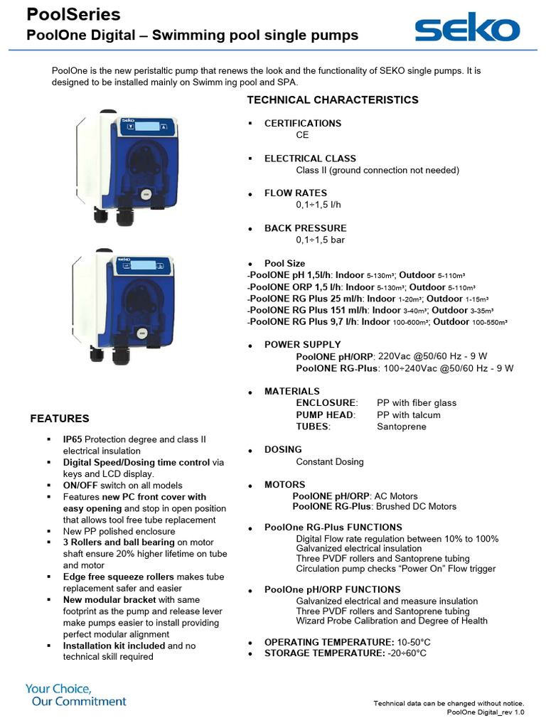 Seko PoolOne Digital | PDF | Alternating Current | Pump