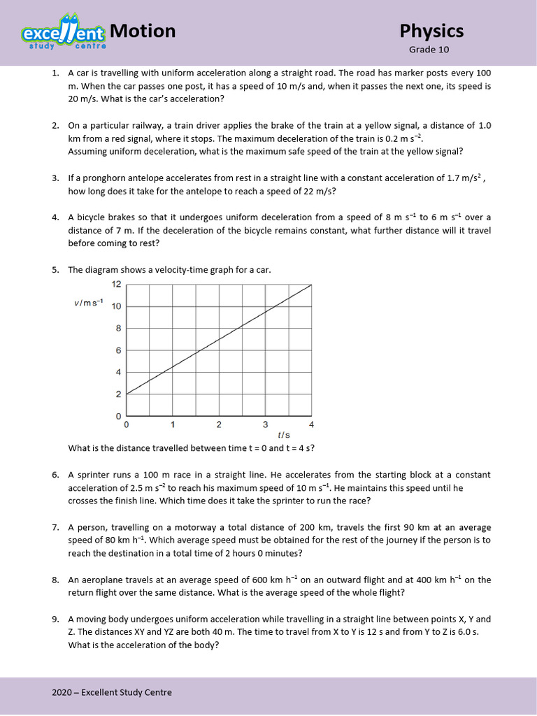 Eng Online Evaluasi Kinematics Constant Acceleration 10 | PDF ...