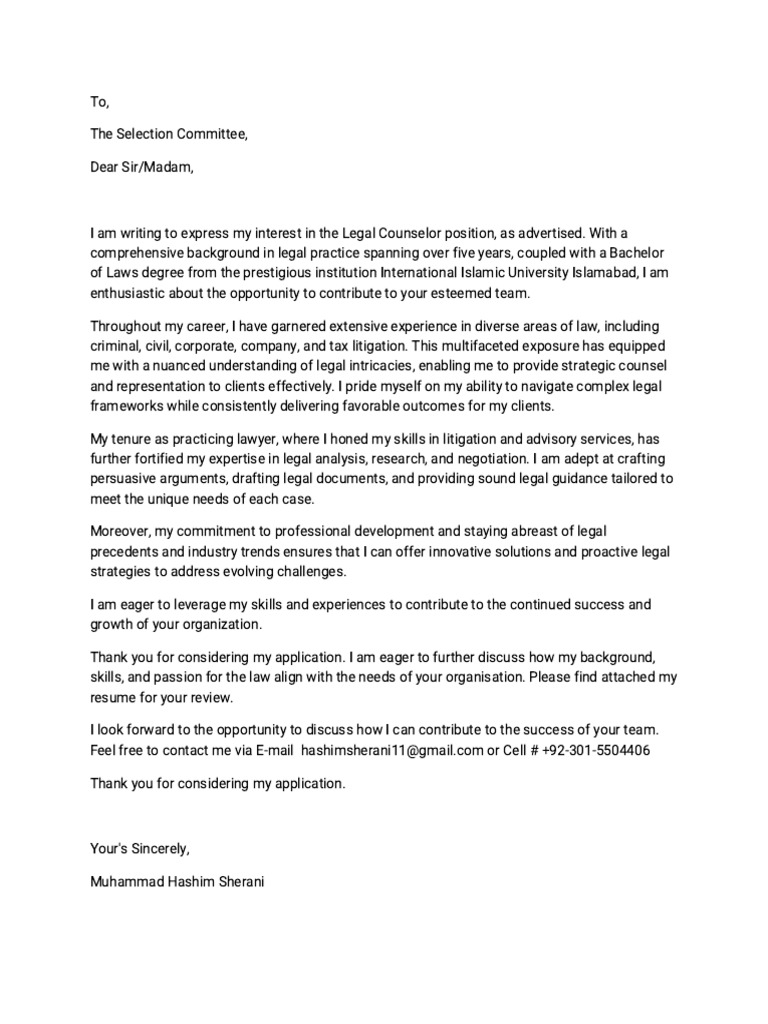 Hashim Cover Letter,-WPS Office | PDF