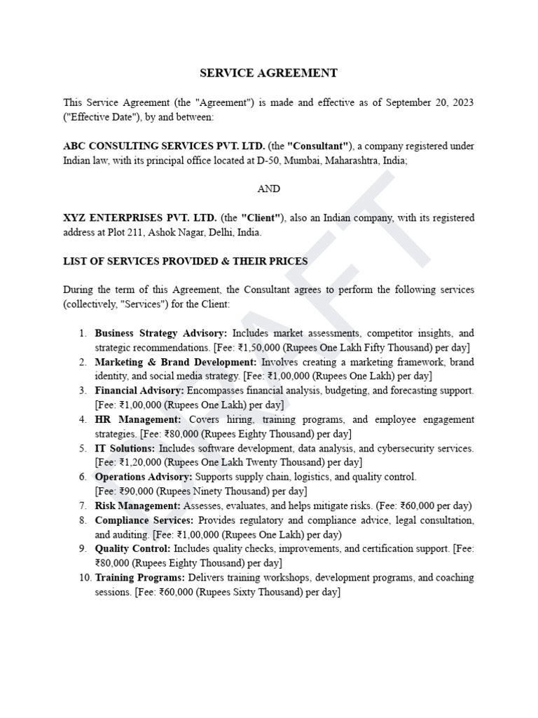 Service Agreement for Consulting Services | PDF | Risk Management ...