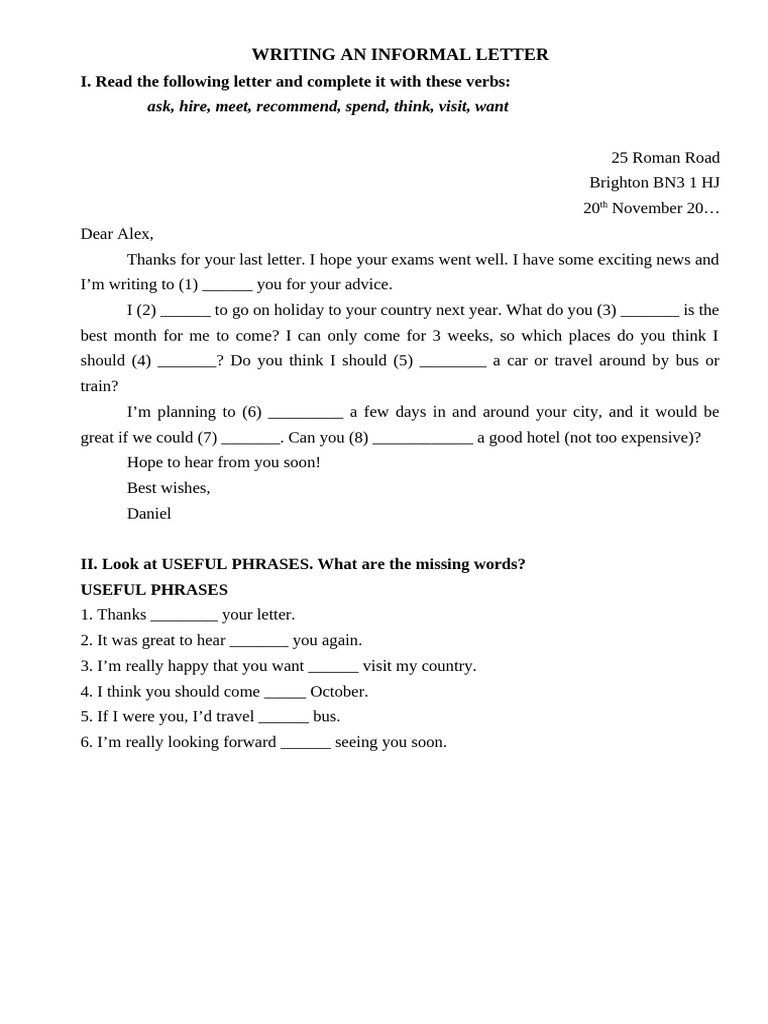 B1 WRITING AN INFORMAL LETTER Ex | PDF | Linguistics | Syntax