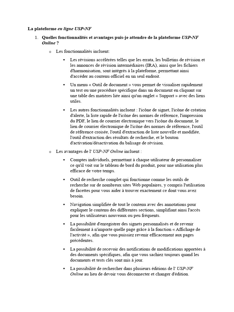 Fonctionnalités de USP-NF Online | PDF | Identifiant d'objet digital ...