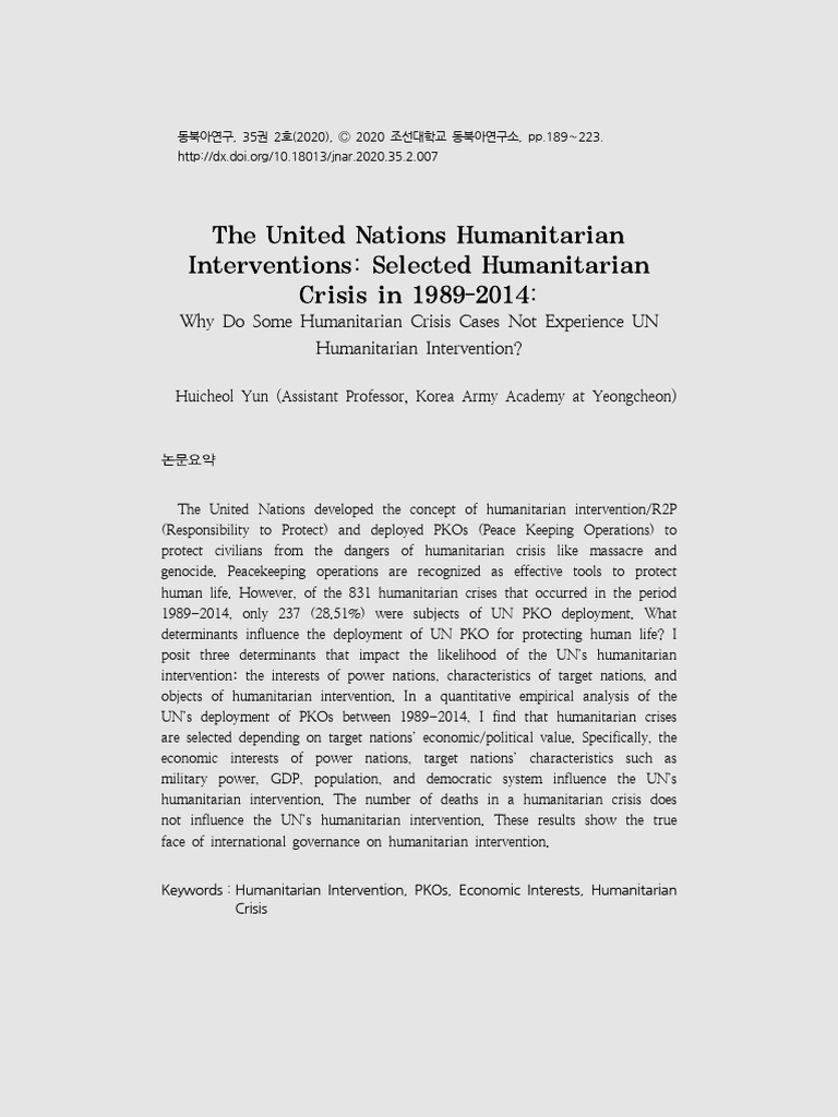 The United Nations Humanitarian Interventions, Selected Humanitarian ...