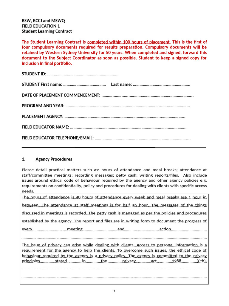 Student Learning Contract | PDF | Learning | Goal
