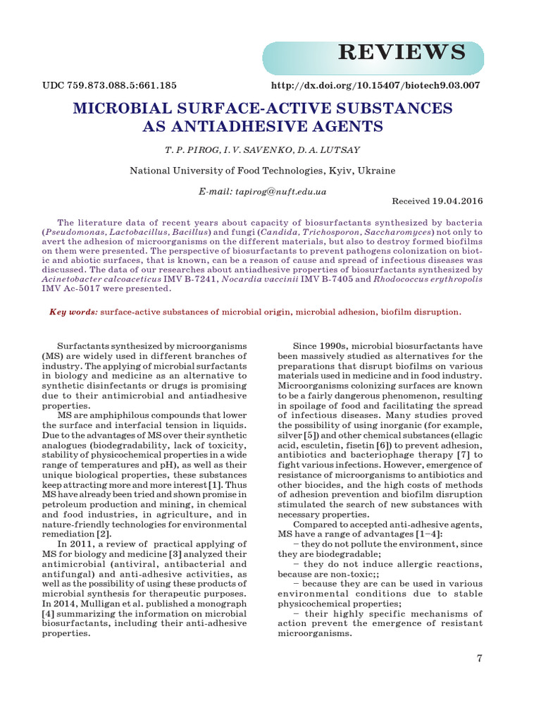 Microbial Surfactants: Antiadhesive Agents | PDF | Biofilm ...