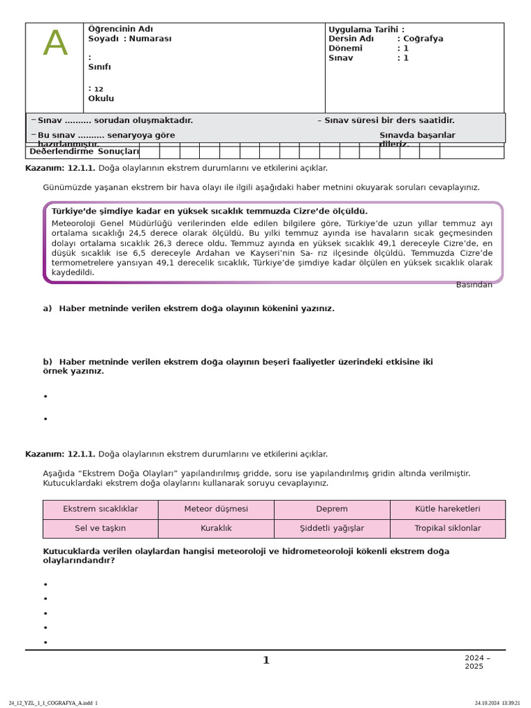24 12 Yzl 1 1 Cografya A | PDF