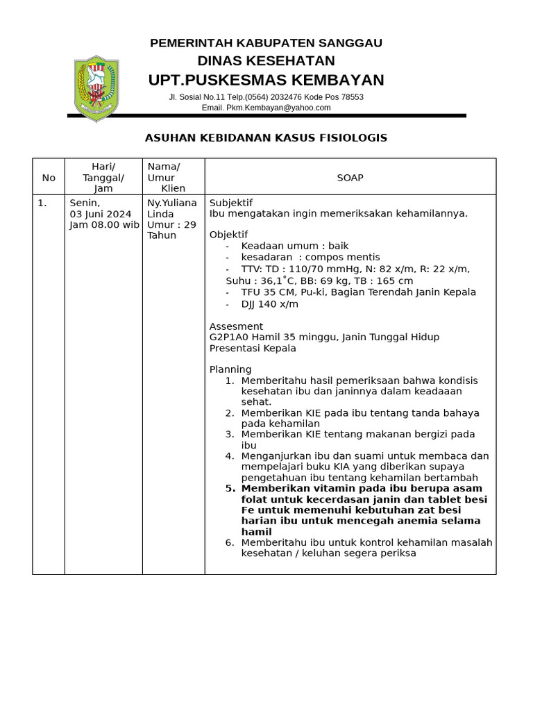 Pemberian Vitamin, Suplemen Pada Klien, L Askeb Kasus Fisiologis | PDF