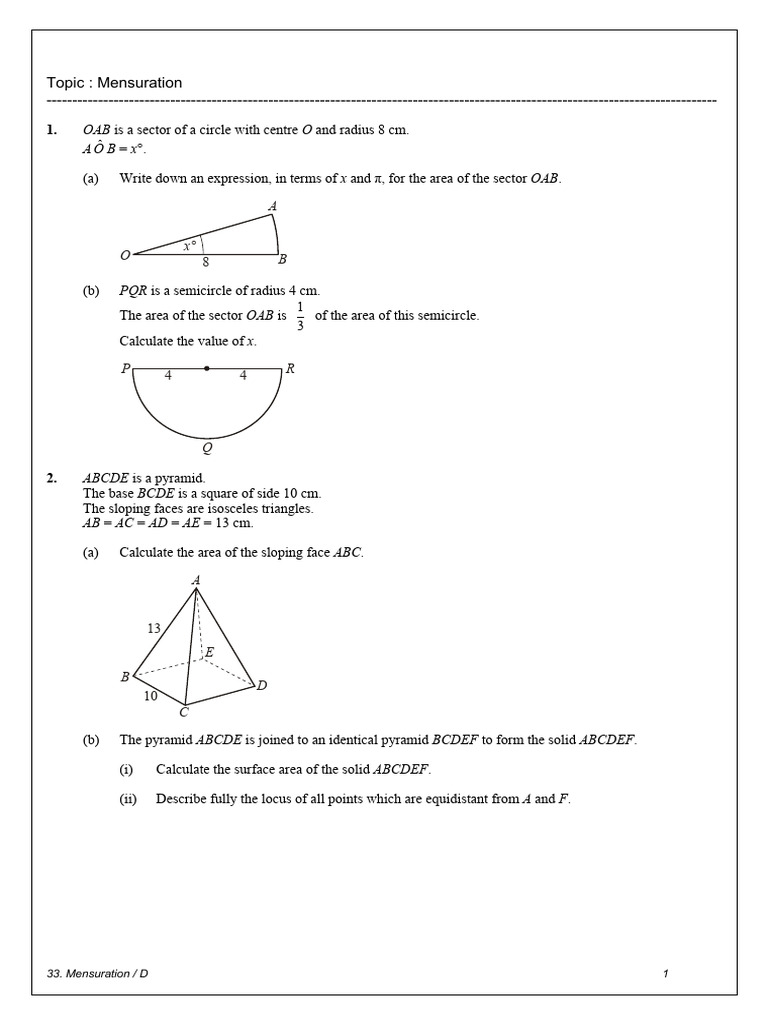 Mensuration | PDF | Area | Volume