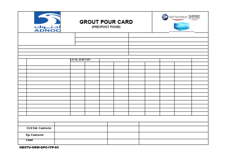 Grout Pour Inspection Checklist | PDF