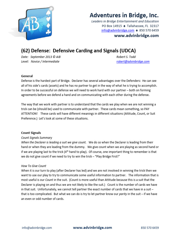 Bridge Defense: Carding & Signals Guide | PDF | Contract Bridge