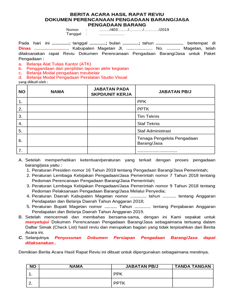 Contoh Ba Reviu Dokumen Perencanaan Pengadaan | PDF
