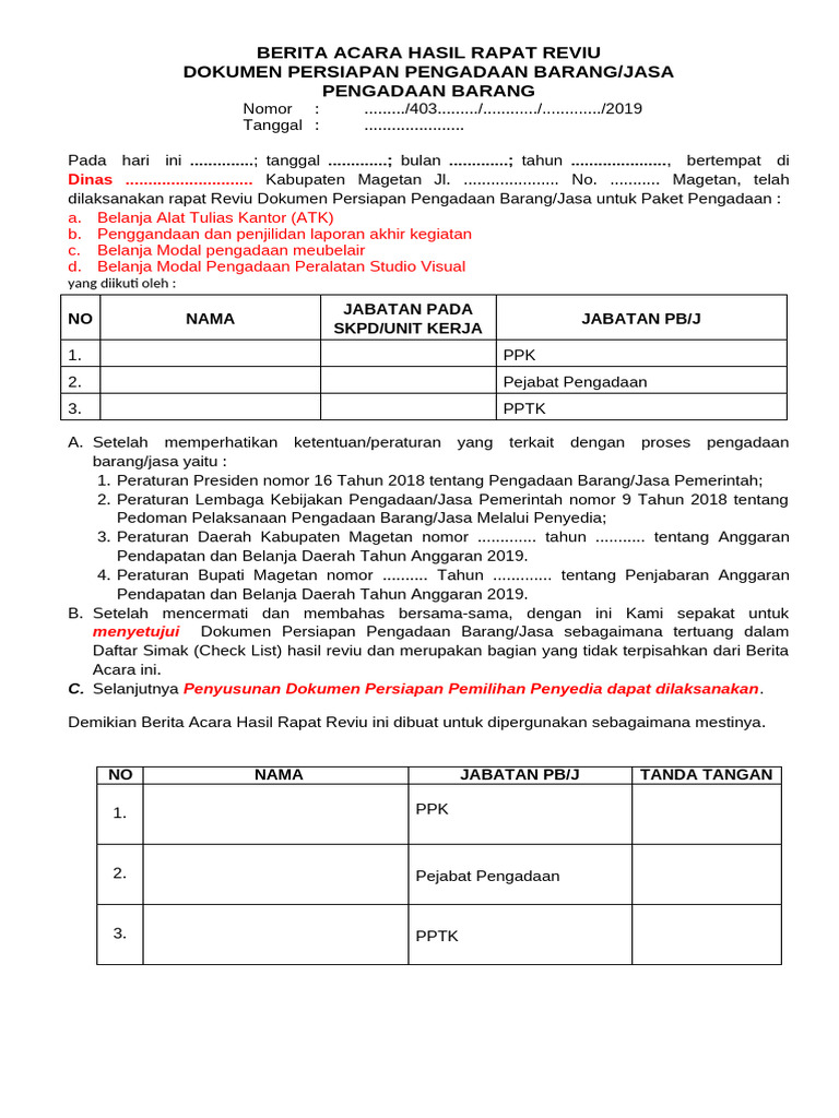Contoh Ba Reviu Dokumen Persiapan Pengadaan | PDF