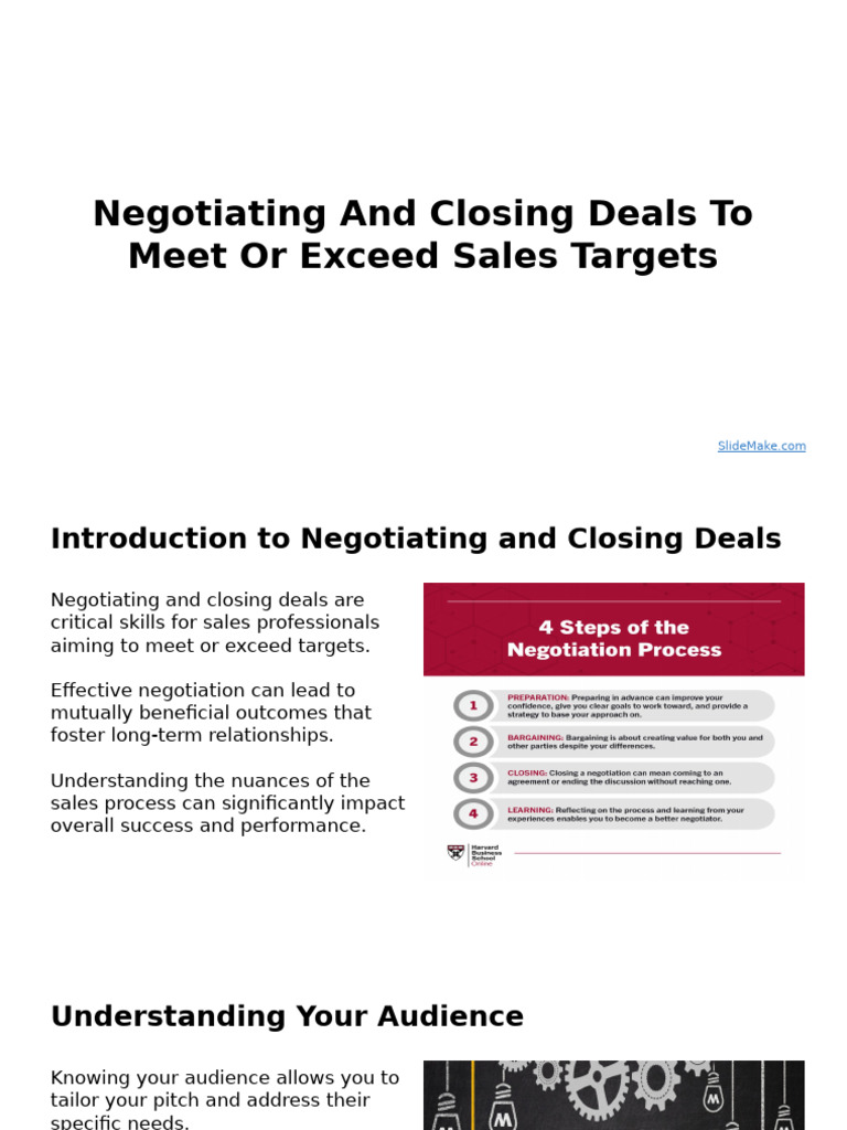 Negotiating and Closing Deals To Meet or Exceed Sales Targets | PDF ...